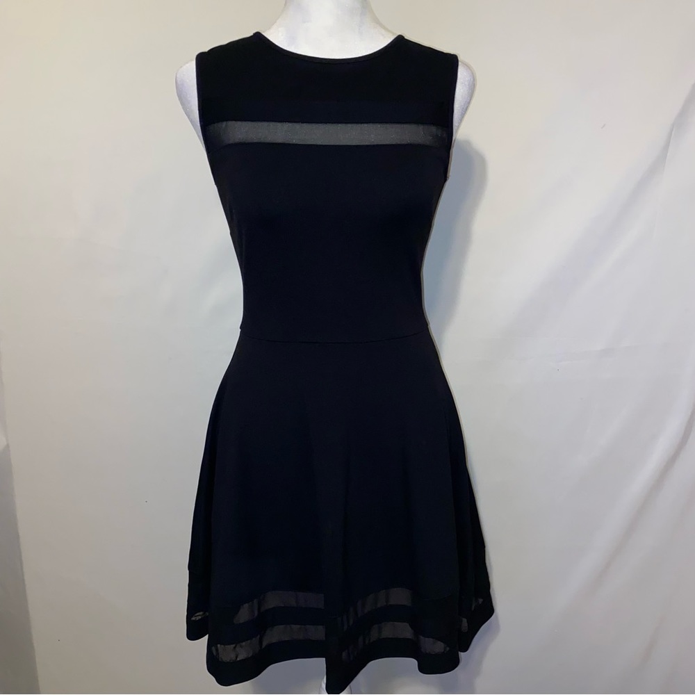 Aqua Sleeveless Black Sheer Mesh Detail Mini Dress - Gem